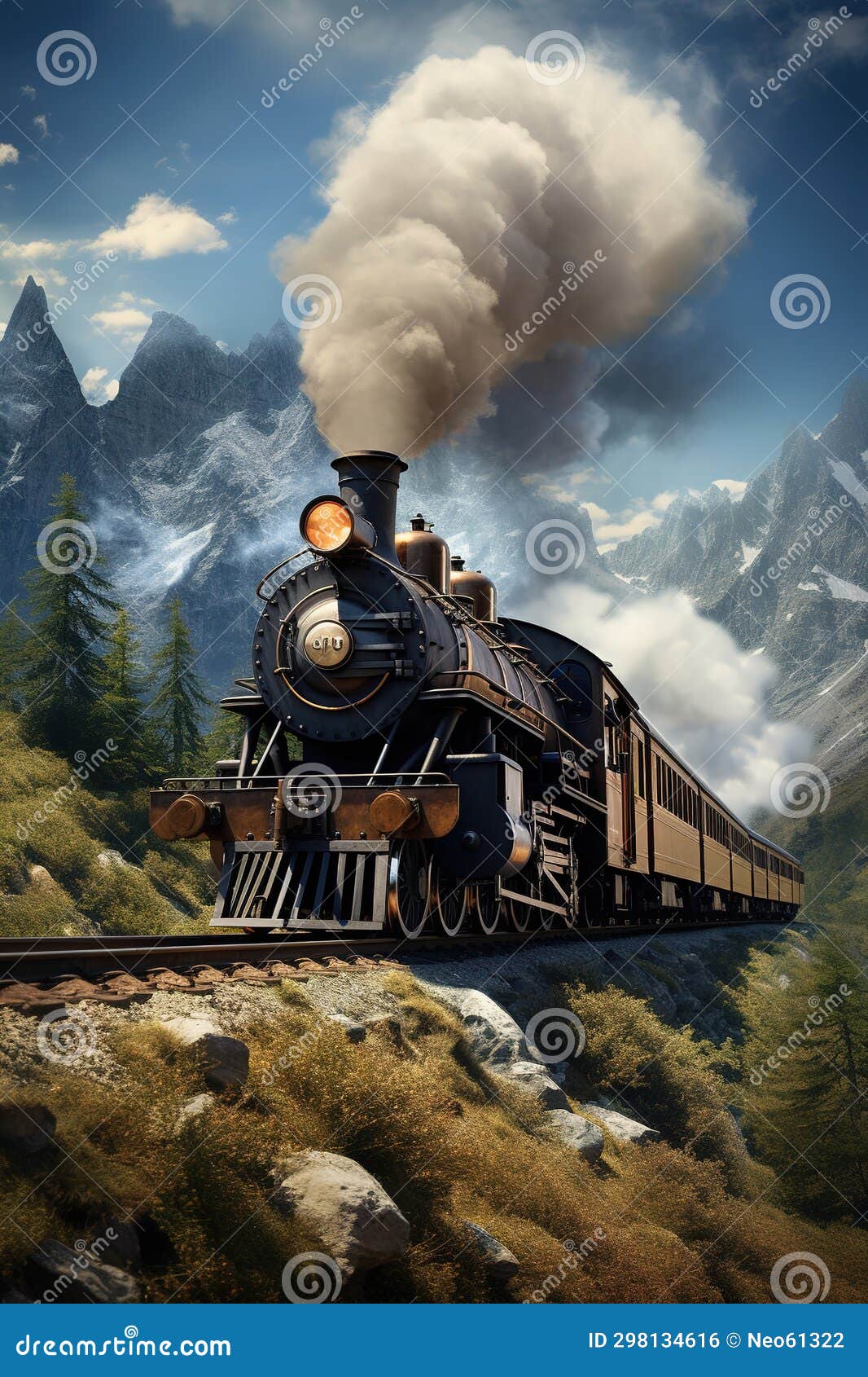 The Orient Express Train Moving at Speed with Mountains Generative AI ...