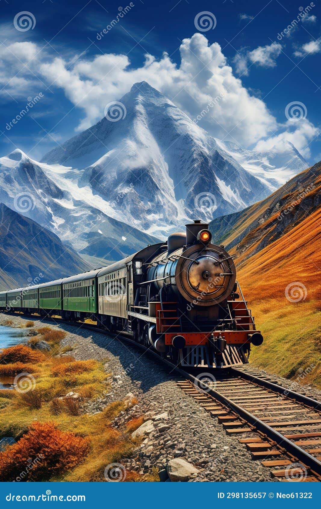 The Orient Express Train Moving at Speed with Mountains Generative AI ...