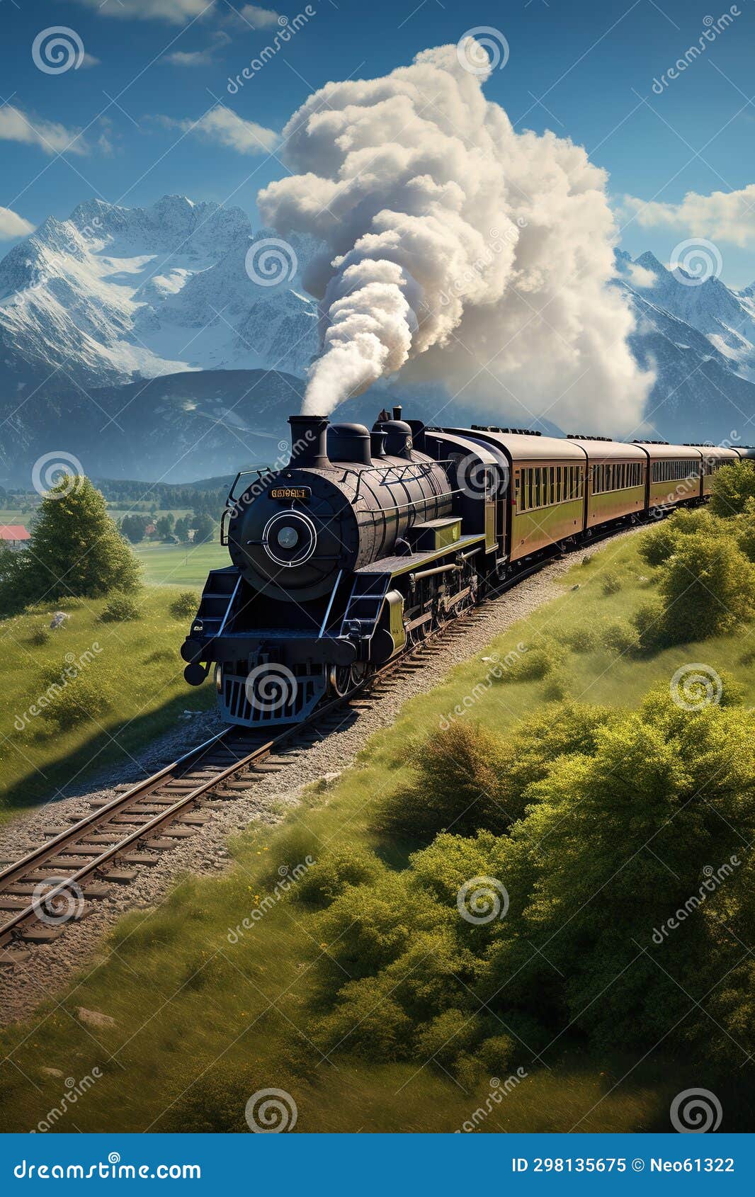 The Orient Express Train Moving at Speed with Mountains Generative AI ...