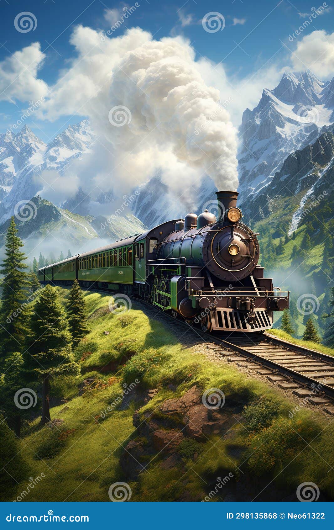 The Orient Express Train Moving at Speed with Mountains Generative AI ...