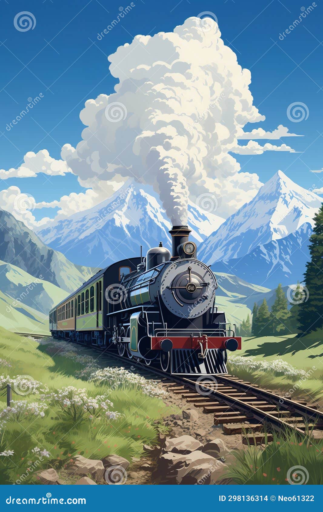 The Orient Express Train Moving at Speed with Mountains Generative AI ...