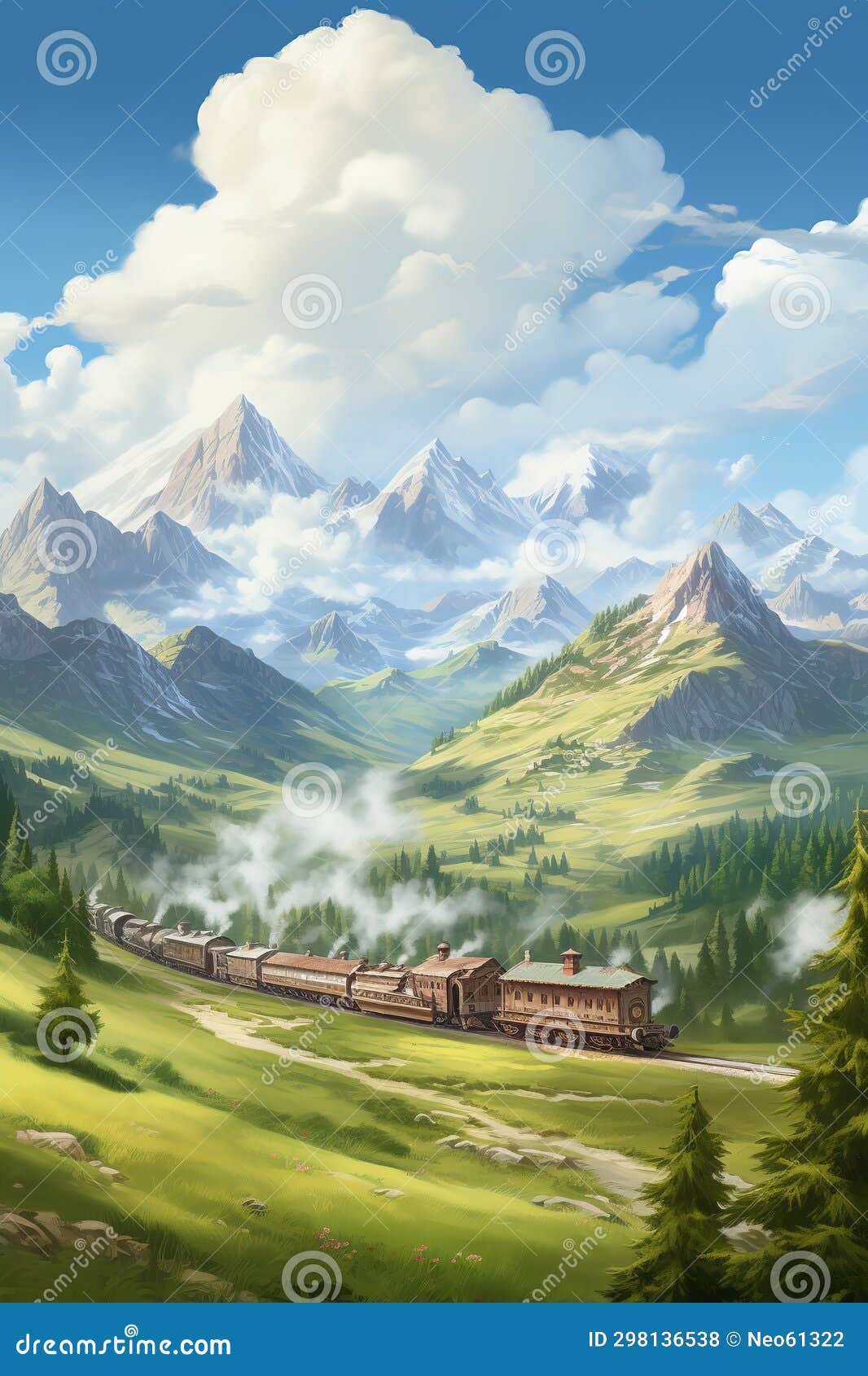 The Orient Express Train Moving at Speed with Mountains Generative AI ...