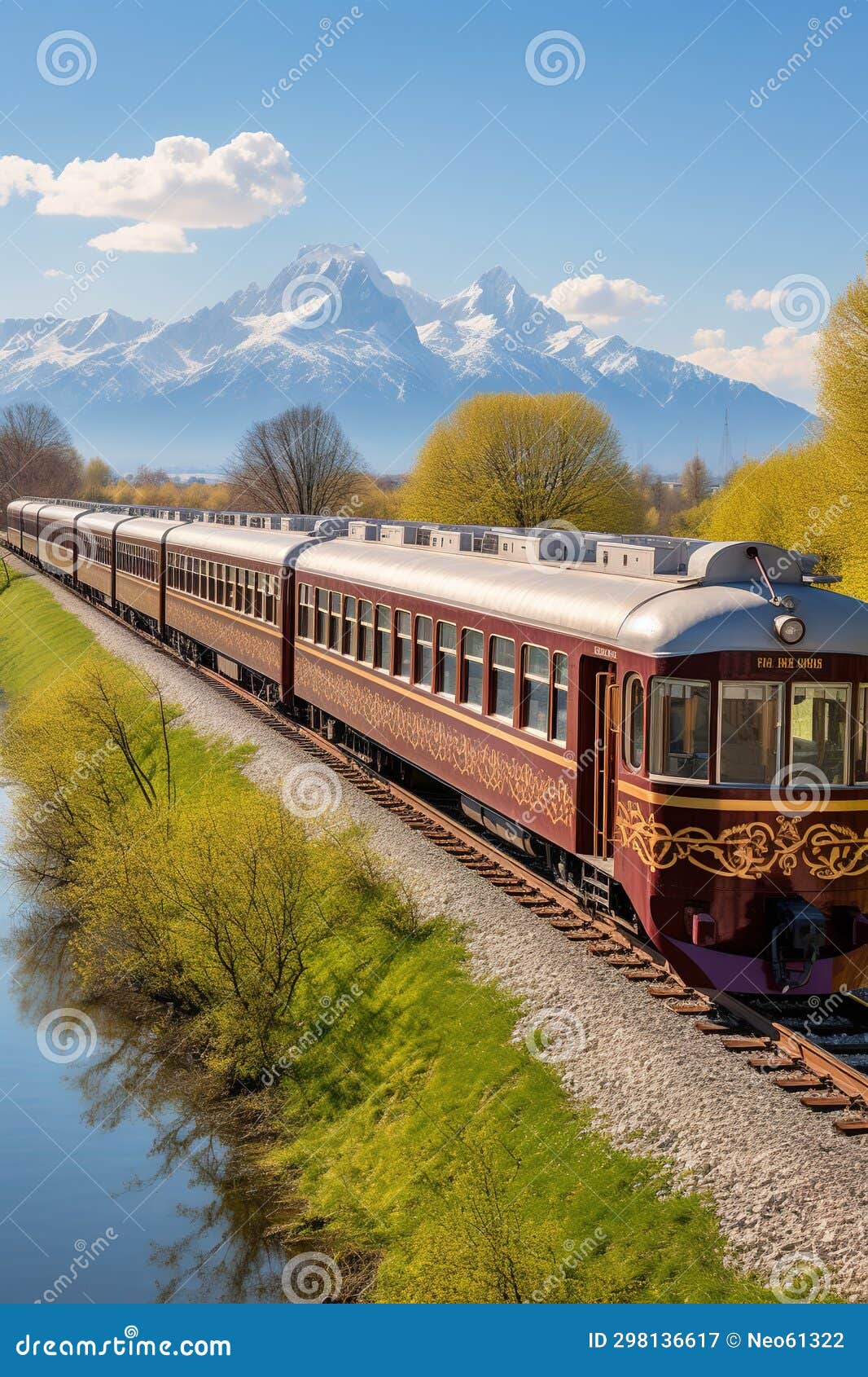 The Orient Express Train Moving at Speed with Mountains Generative AI ...