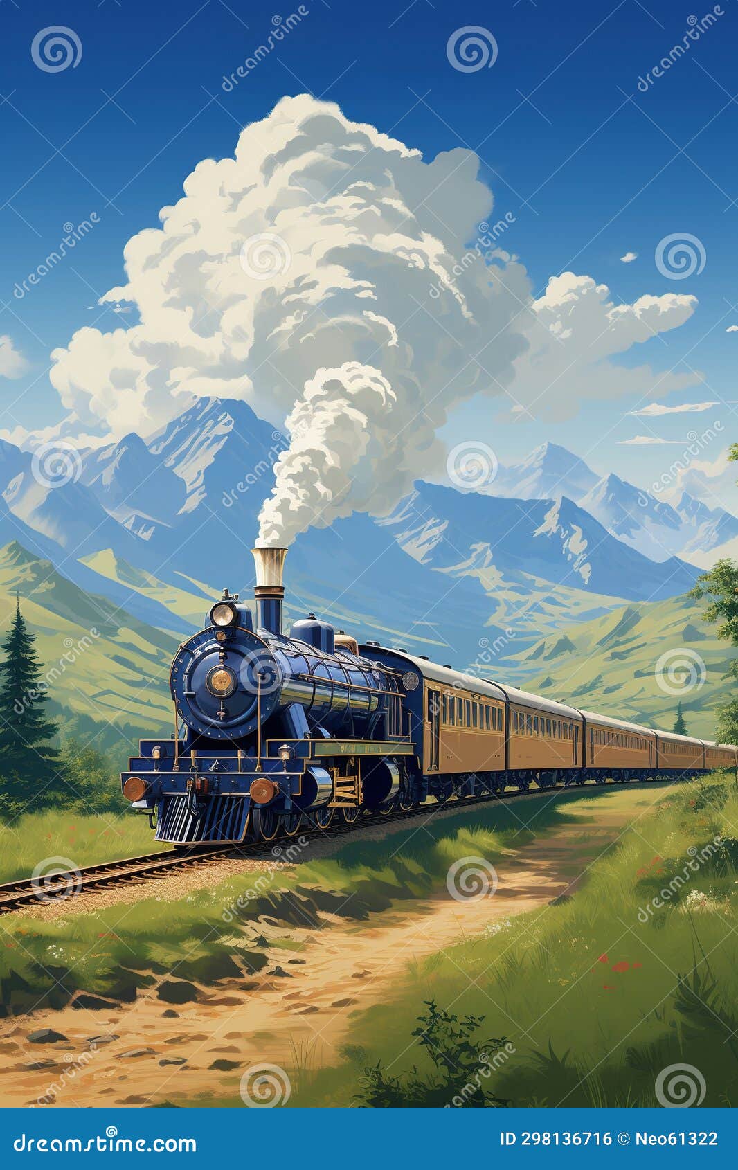 The Orient Express Train Moving at Speed with Mountains Generative AI ...