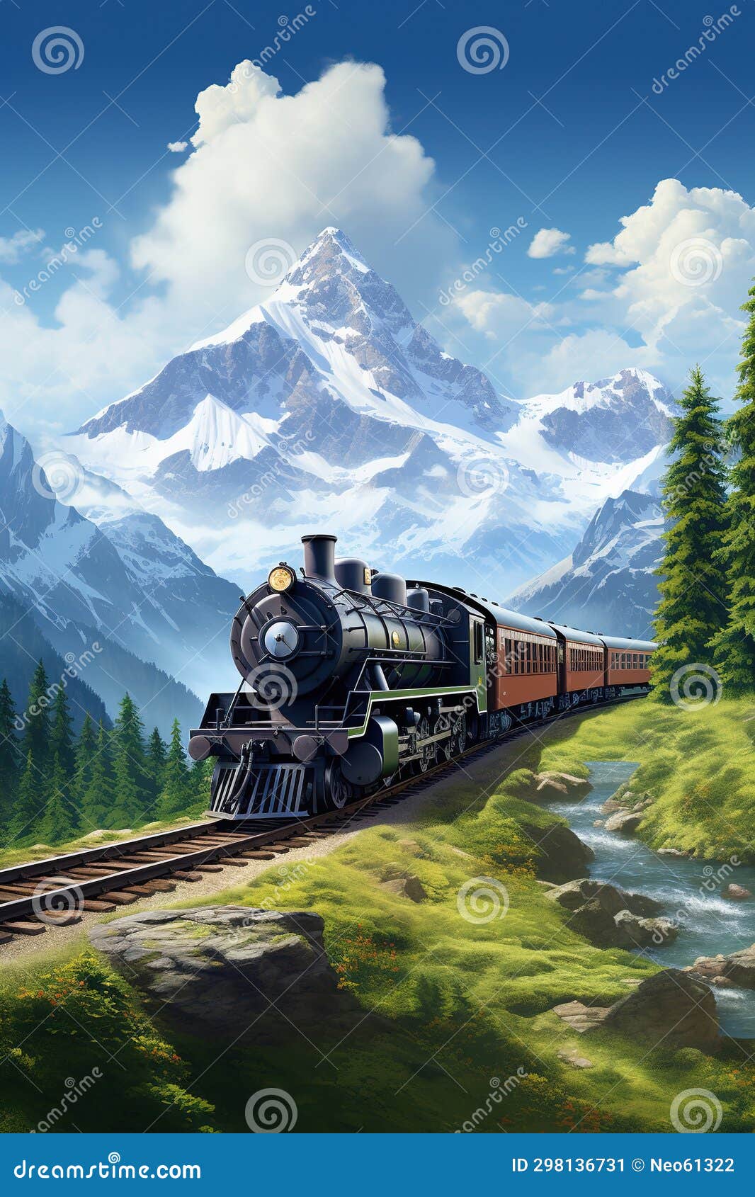 The Orient Express Train Moving at Speed with Mountains Generative AI ...