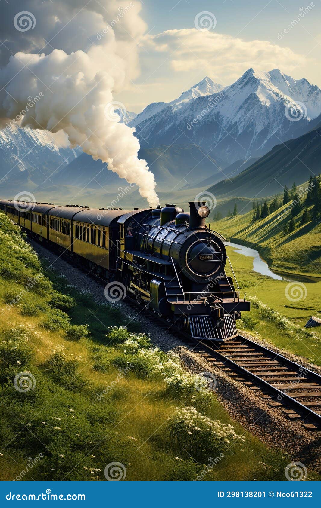 The Orient Express Train Moving at Speed with Mountains Generative AI ...