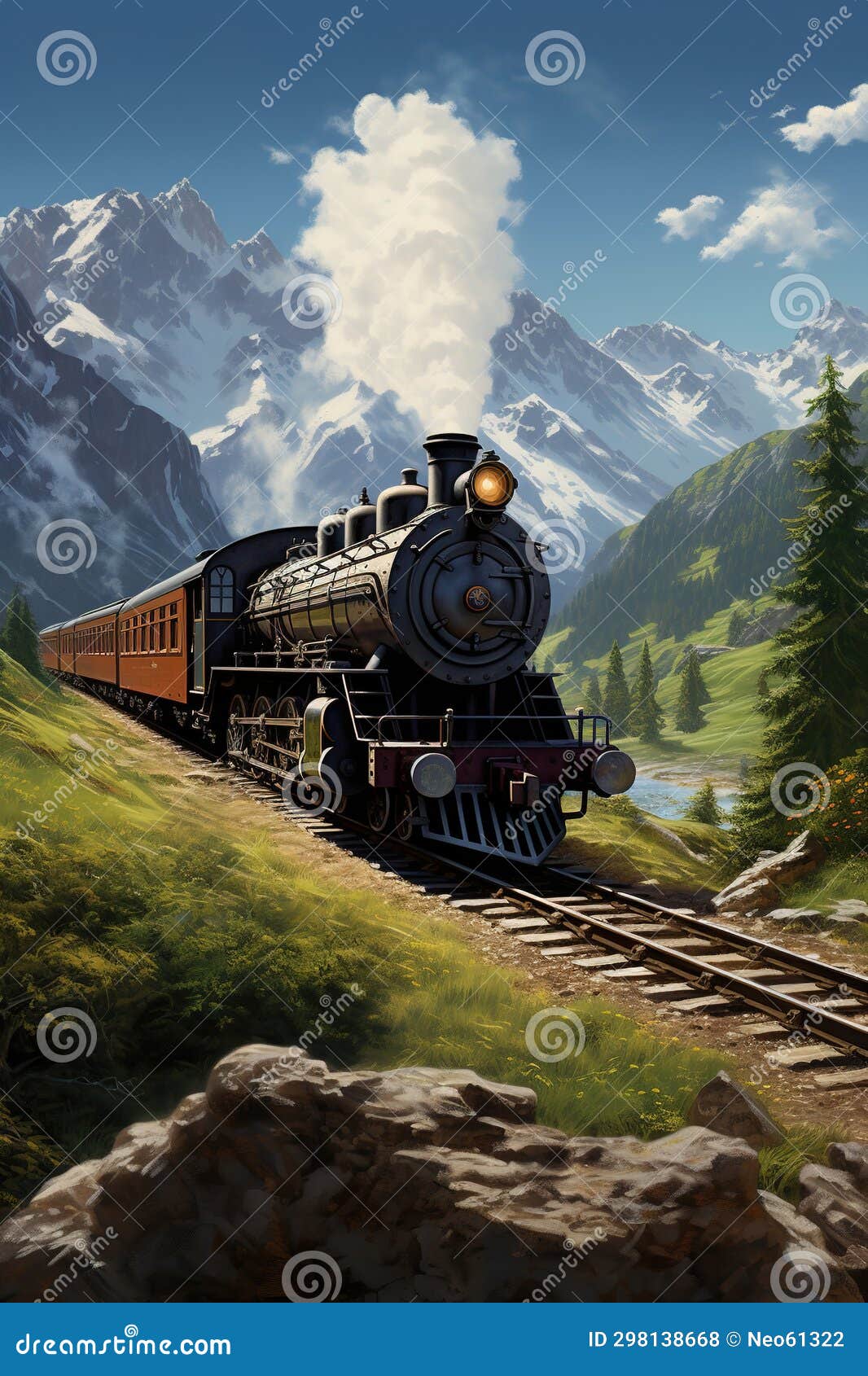 The Orient Express Train Moving at Speed with Mountains Generative AI ...