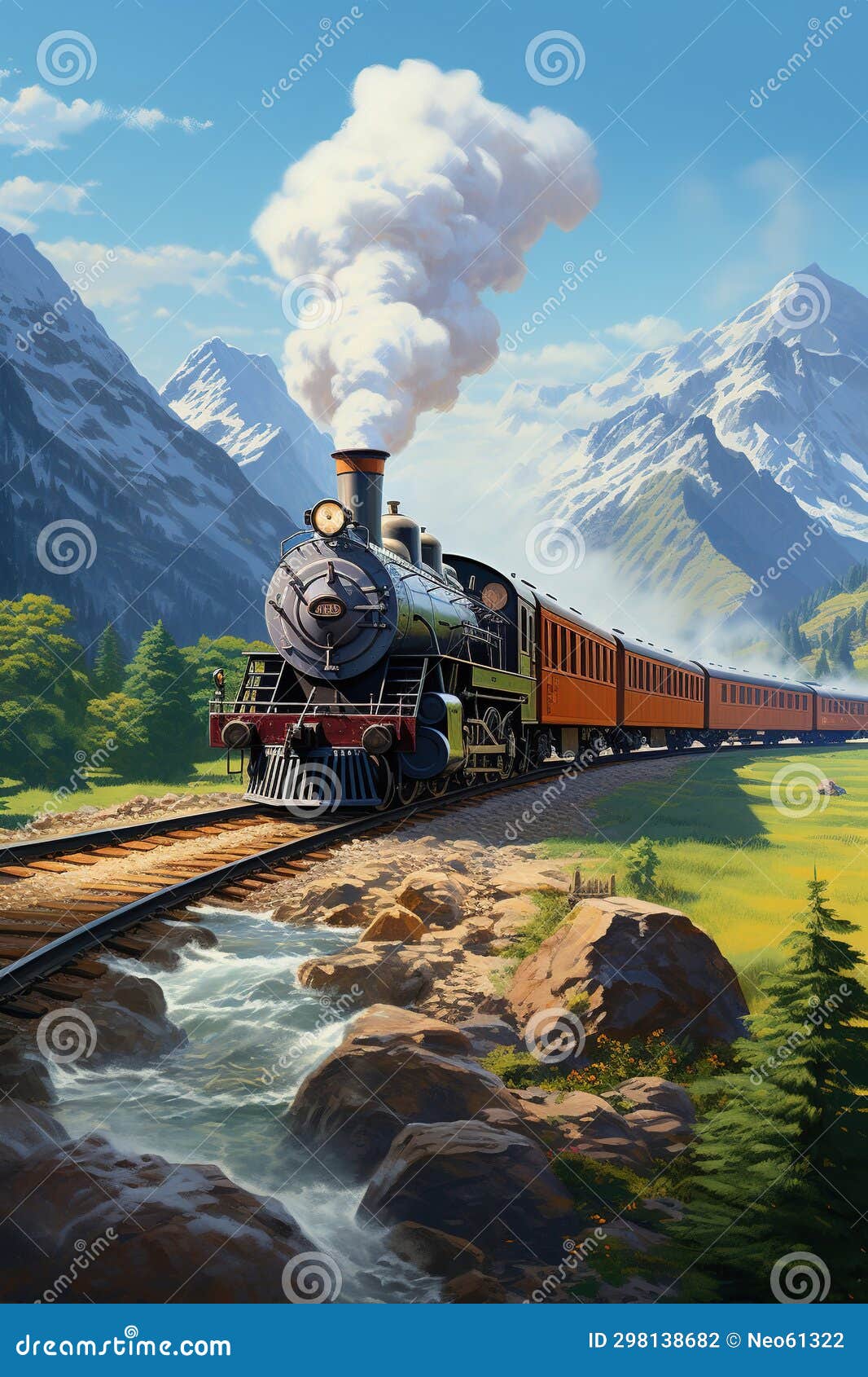 The Orient Express Train Moving at Speed with Mountains Generative AI ...