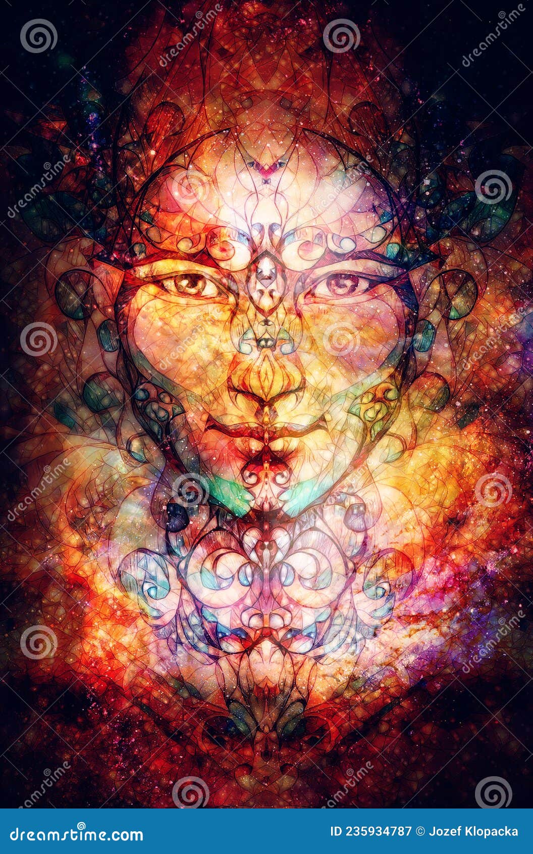 Beautiful Ornamental Face on Cosmic Space. Stock Illustration ...
