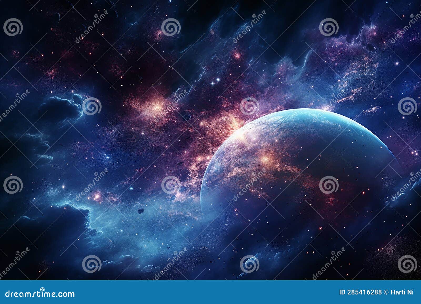 Beautiful Outer Space View with Planet and Shining Stars Galaxy Nebula ...