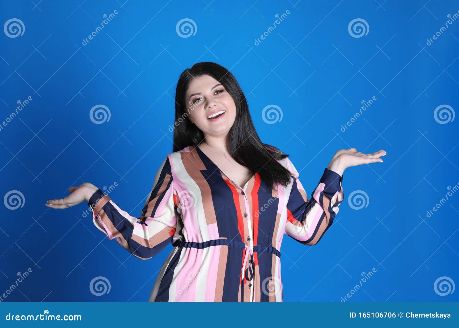 Beautiful Overweight Woman Posing on Background. Plus Size Model Stock ...