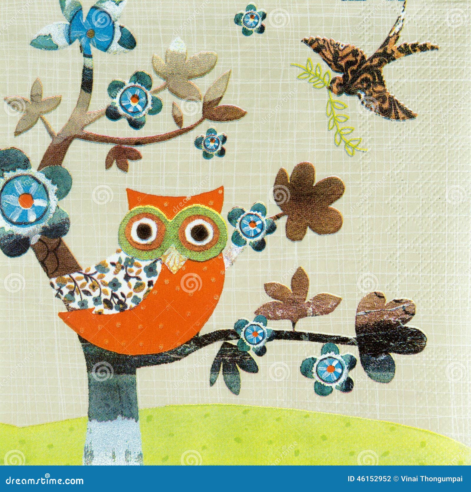 Beautiful Owl Birds Pattern on Napkin Stock Photo - Image of likable ...