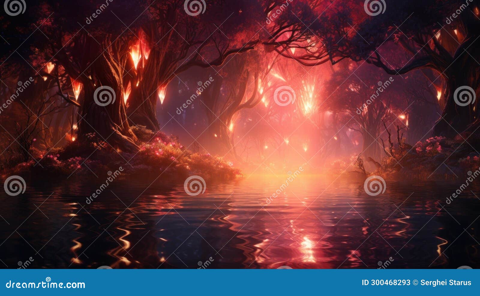 A Beautiful Painting of a Forest with Fire and Water, AI Stock Image ...