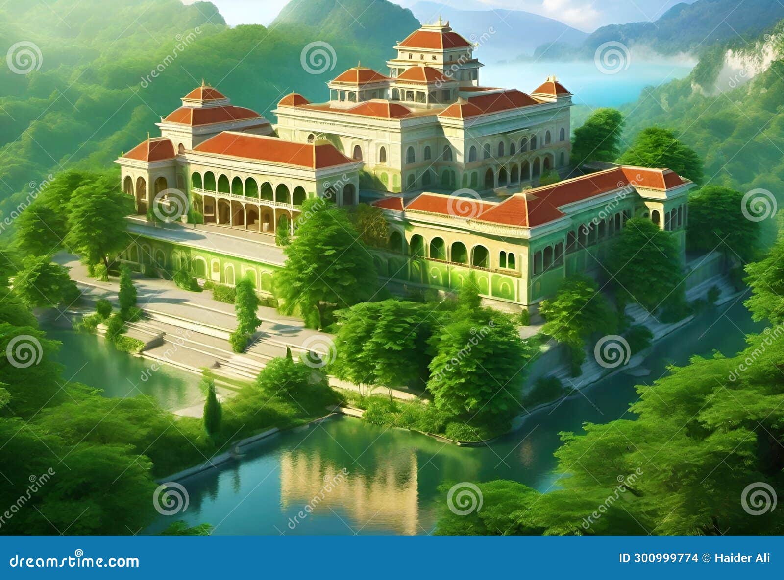 A Beautiful Palace in a Green Town. Stock Illustration - Illustration ...