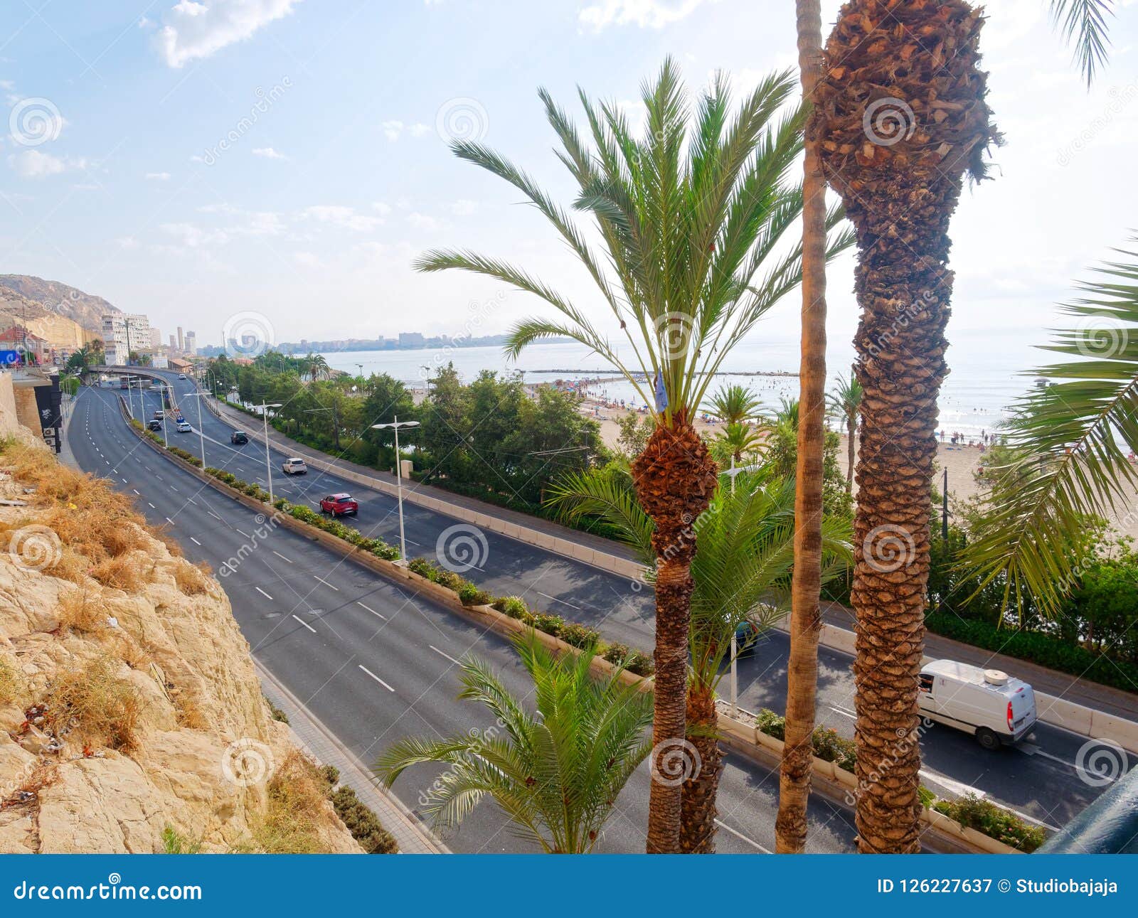 Beautiful Palms and Beach in Alicante. Spain. Stock Image - Image of ...