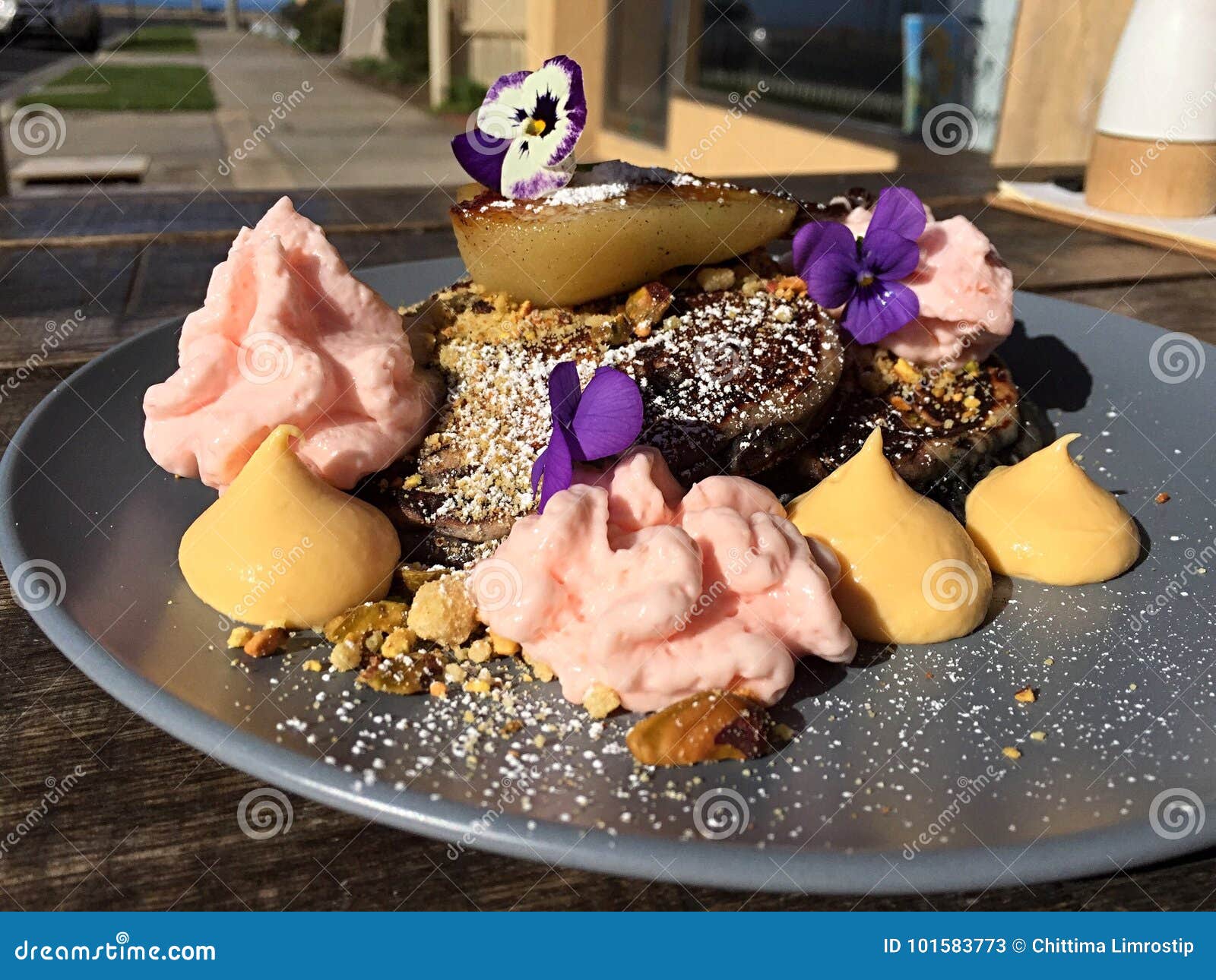 Beautiful pancakes stock image. Image of cream, decorations - 101583773