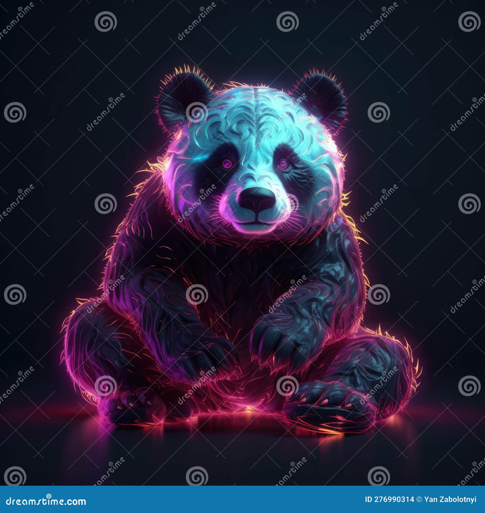 Beautiful Panda in Red Purple Fire on Black Background. Generative AI ...