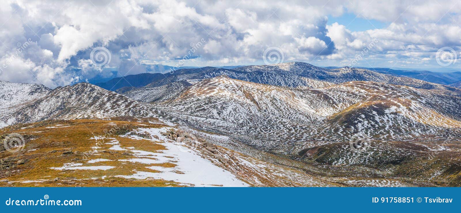 Beautiful Panorama of Australian Alps Under Fluffy Clouds Stock Image ...