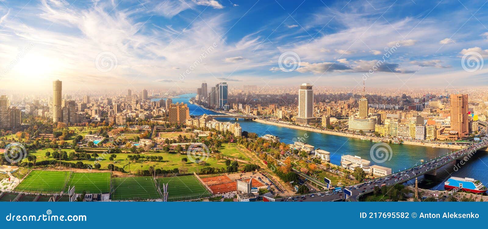Beautiful Panorama of Cairo and the Nile from Above, Egypt Stock Photo ...