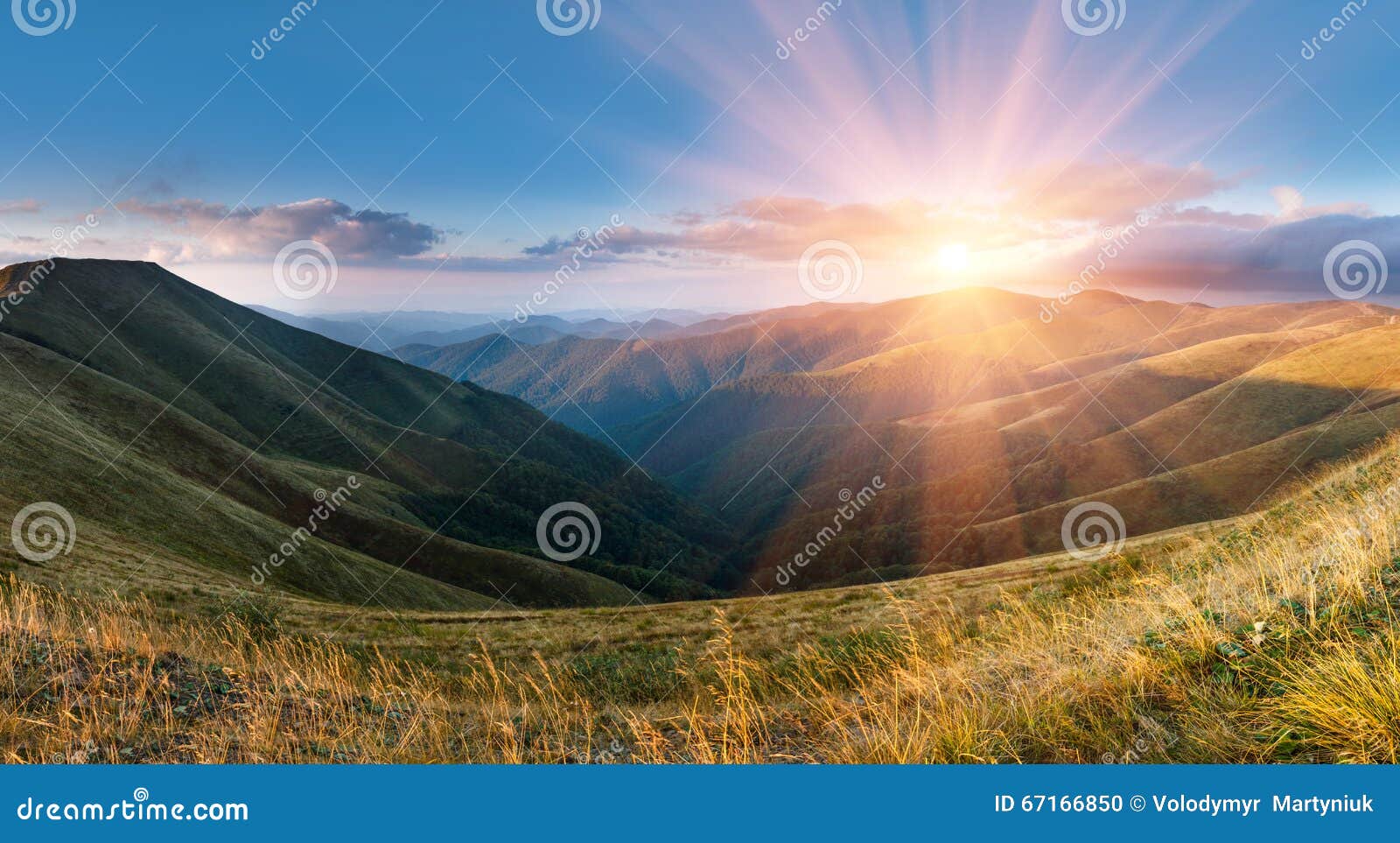 Beautiful Panoramic Landscape in the Mountains at Sunshine. Stock Photo ...