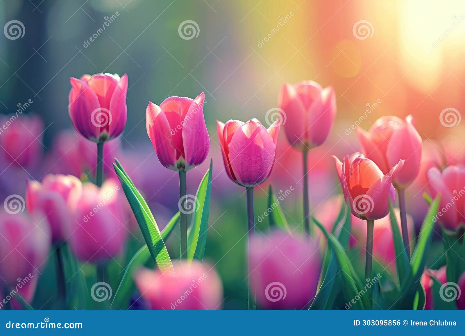 Beautiful Panoramic Spring Nature Background with Tulip Flowers Stock ...