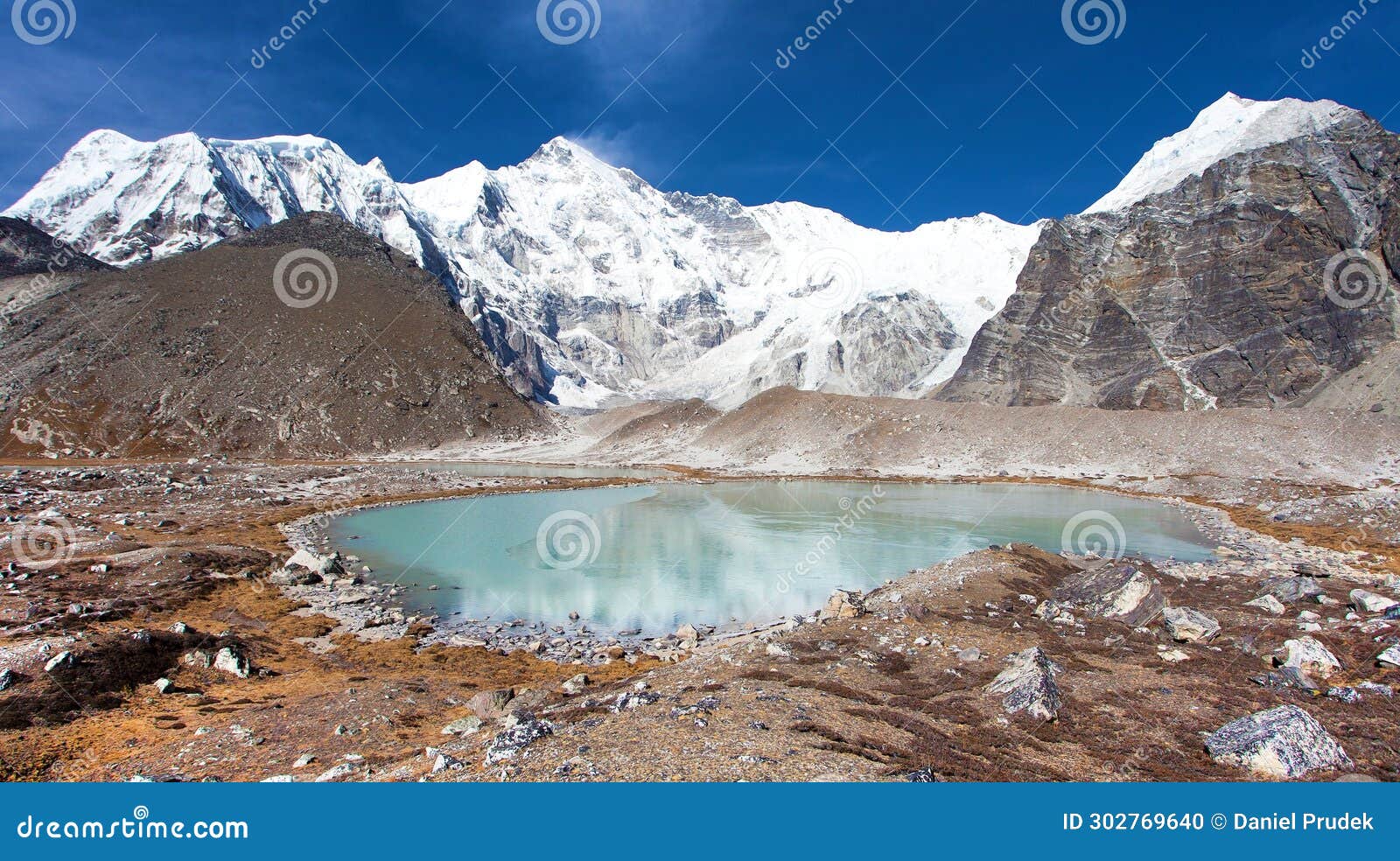 Beautiful Panoramic View of Mount Cho Oyu and Lake Stock Photo - Image ...