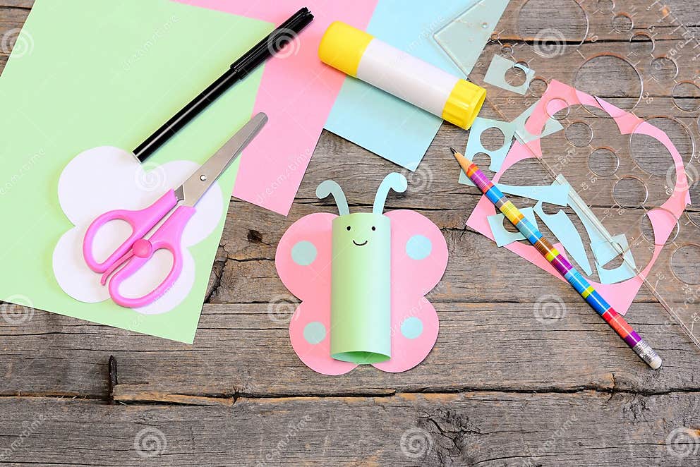 Beautiful Paper Butterfly, Scissors, Marker, Glue Stick, Colored Paper ... Beautiful Paper Butterfly, Scissors, Marker, Glue Stick, Colored Paper ...