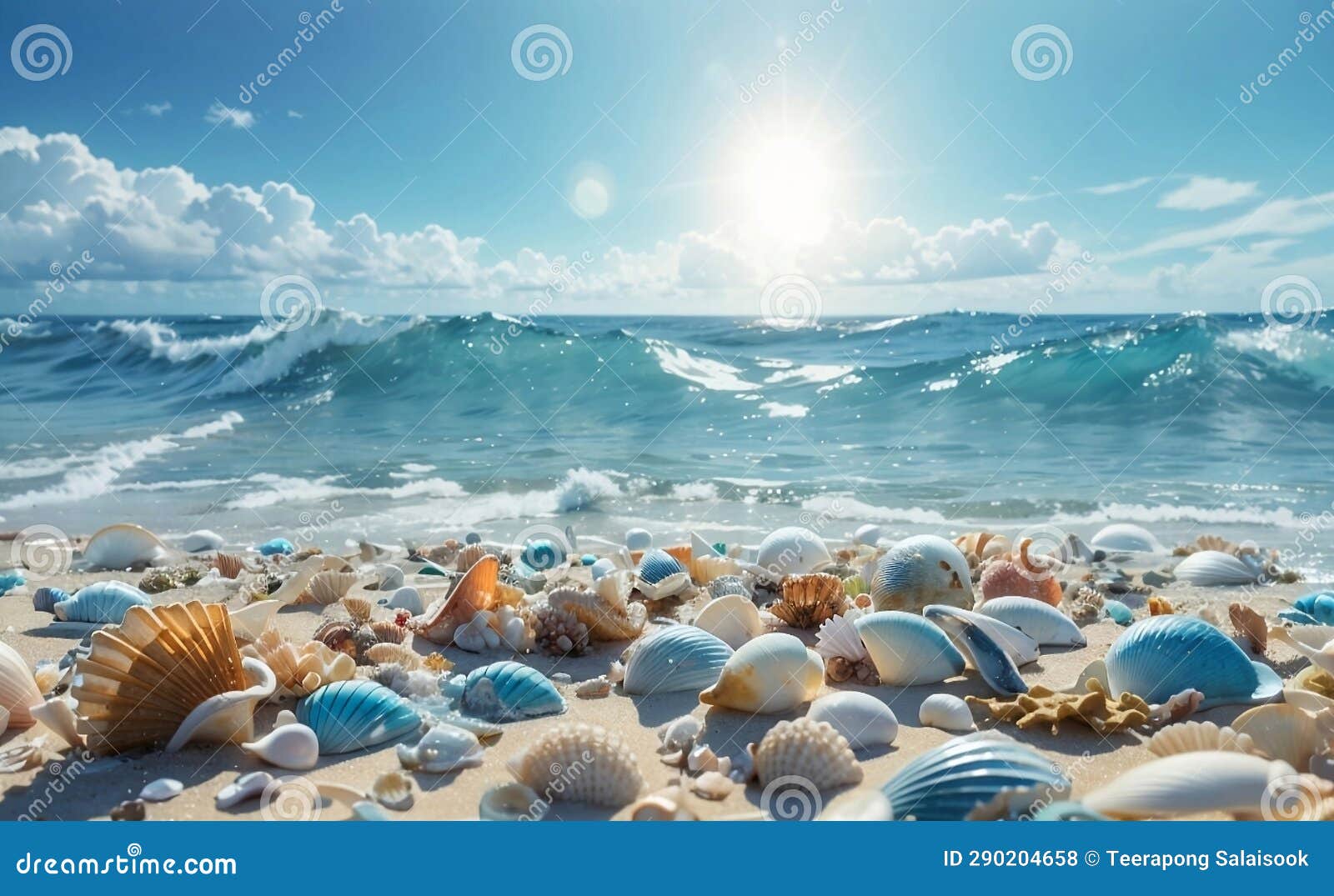 A Beautiful Paradise Beach Scene with Shells Stock Illustration ...
