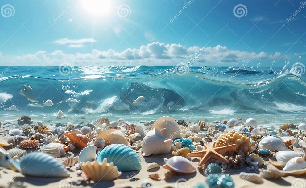 A Beautiful Paradise Beach Scene with Shells Stock Illustration ...