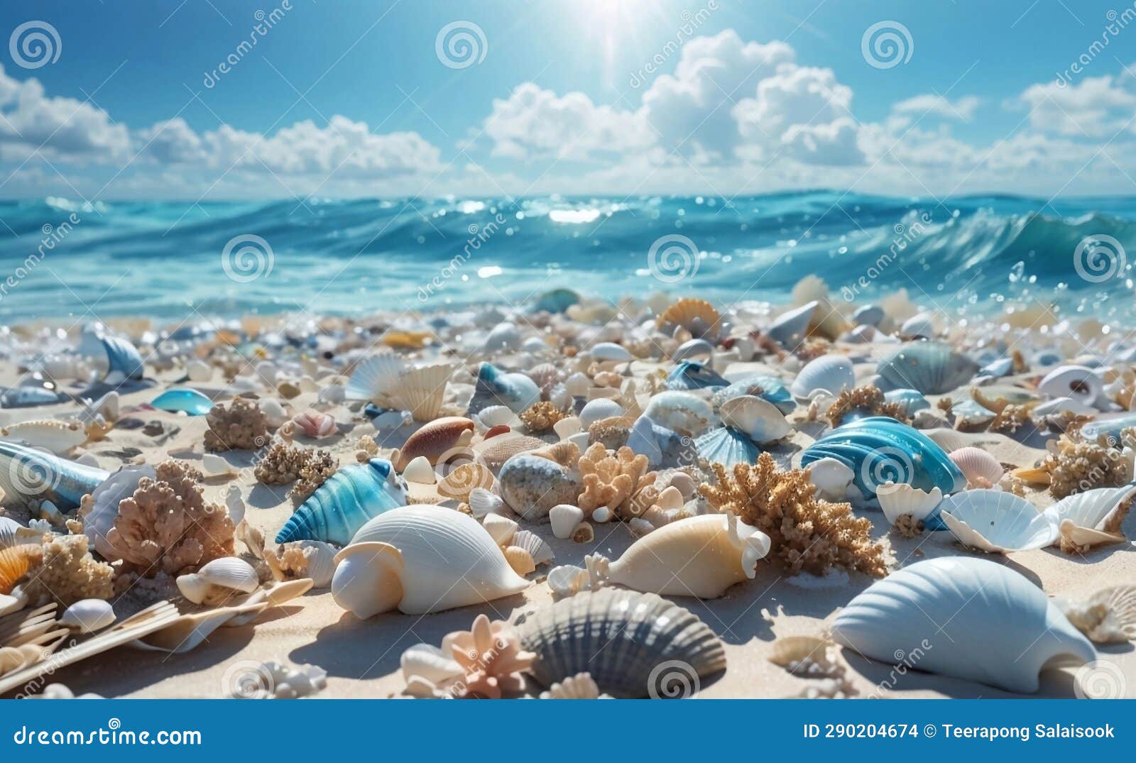 A Beautiful Paradise Beach Scene with Shells Stock Illustration ...
