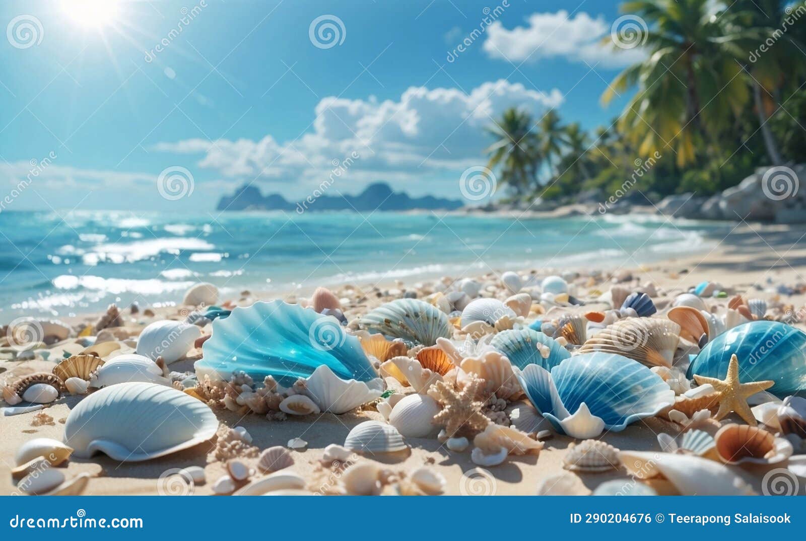 A Beautiful Paradise Beach Scene with Shells Stock Illustration ...