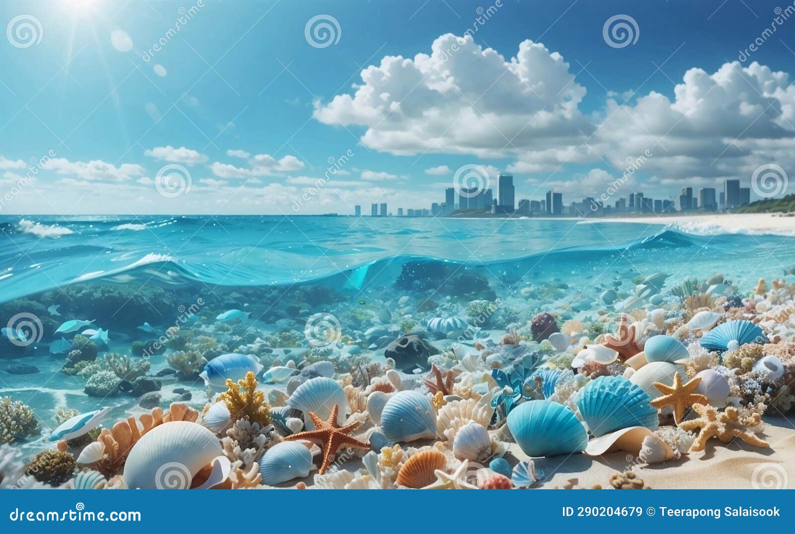 A Beautiful Paradise Beach Scene with Shells Stock Illustration ...