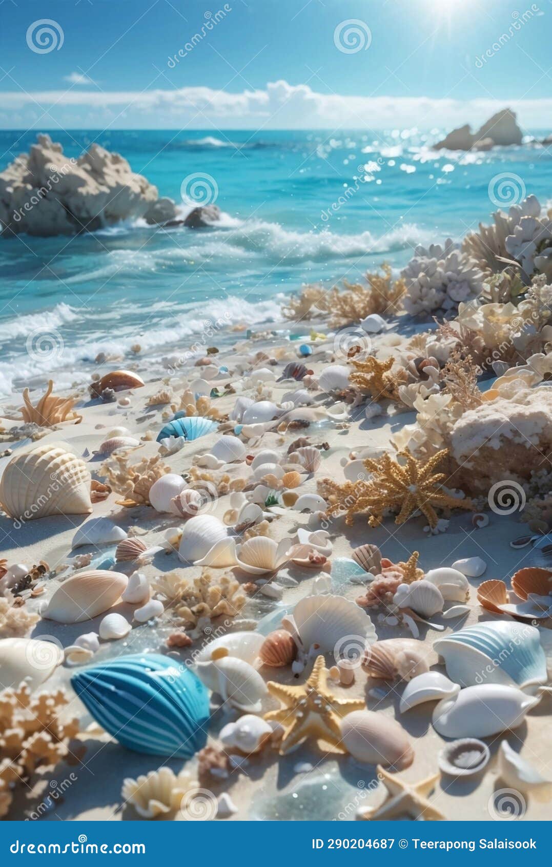 A Beautiful Paradise Beach Scene with Shells Stock Illustration ...