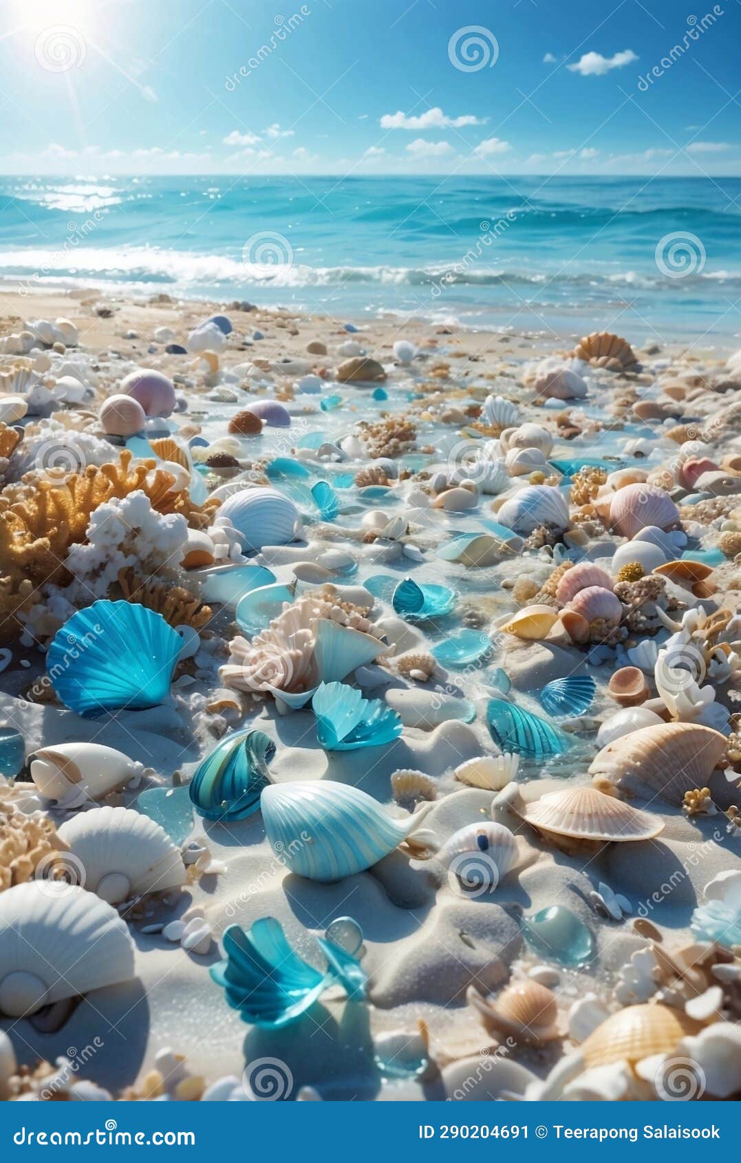 A Beautiful Paradise Beach Scene with Shells Stock Illustration ...