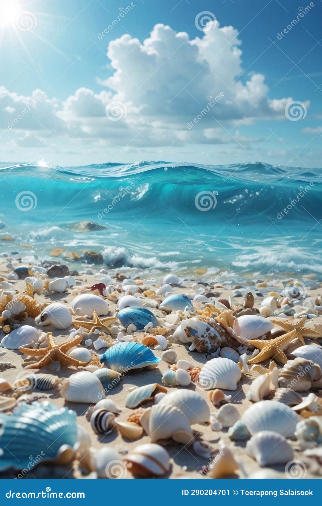 A Beautiful Paradise Beach Scene with Shells Stock Illustration ...