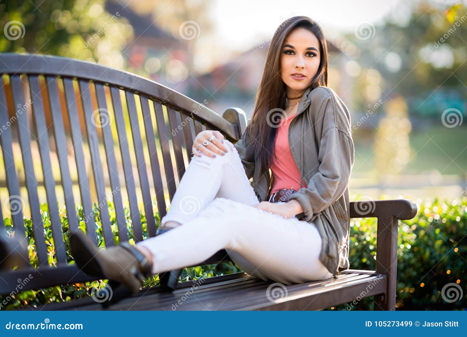 Beautiful Park Bench Woman stock image. Image of people - 105273499