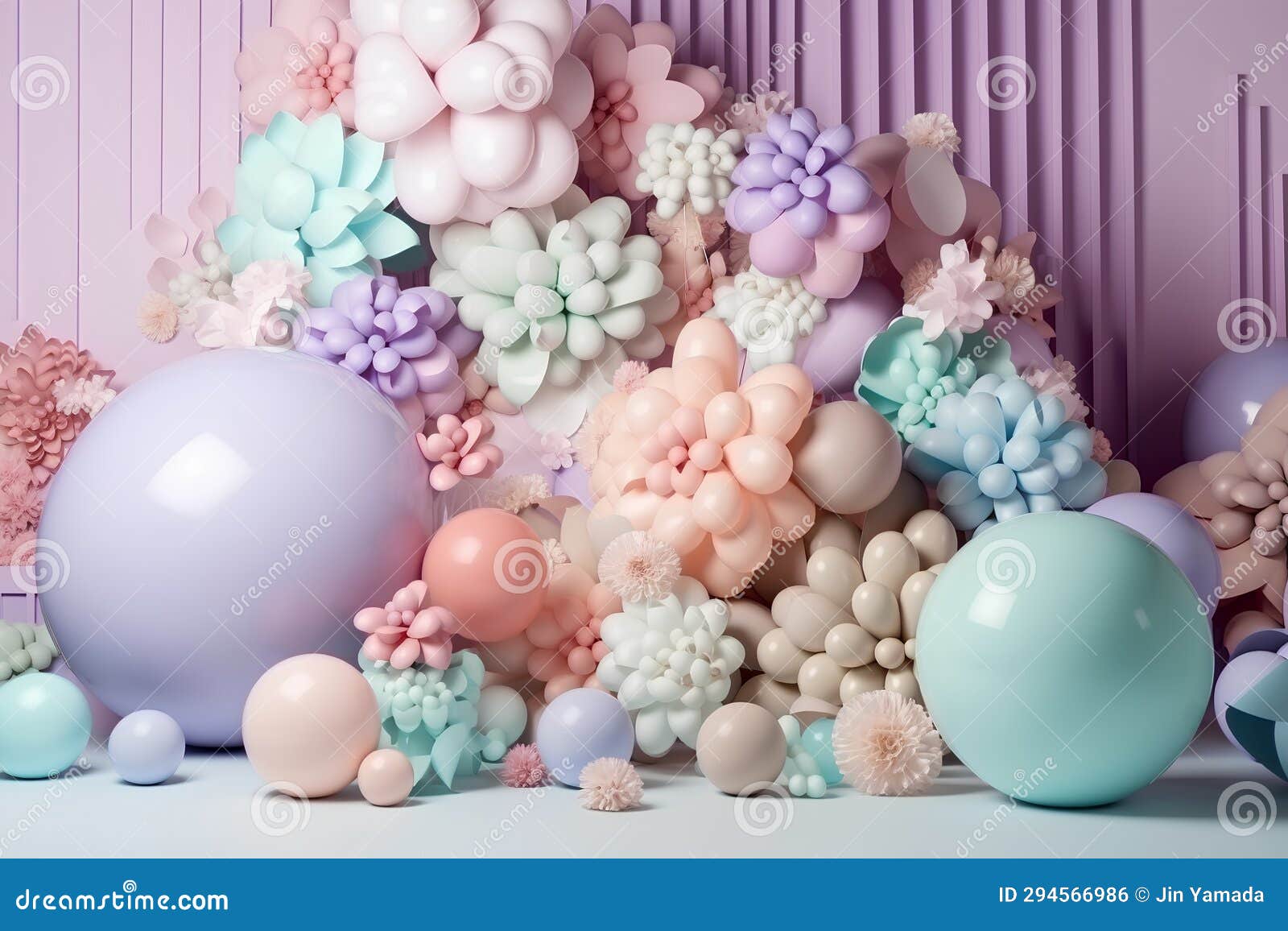 Beautiful Pastel Background with Flowers and Ribbons, 3d Render Stock ...