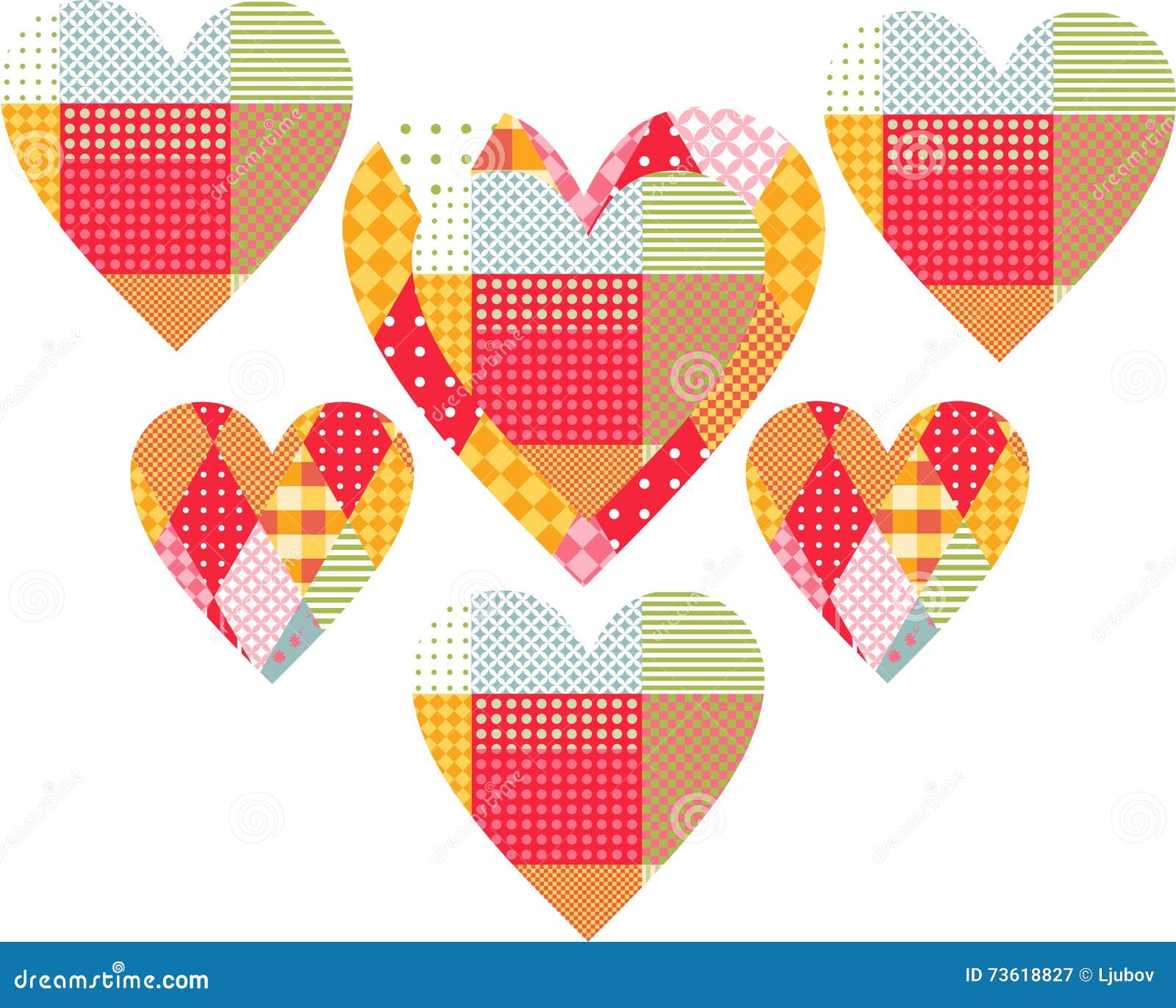 Beautiful Patchwork Hearts. Cute Vector Illustration Stock Vector ...