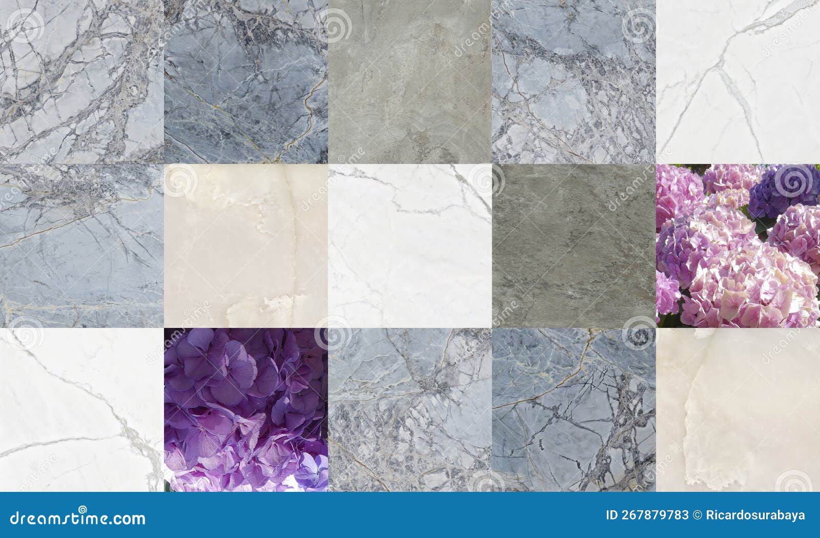 Beautiful Patchwork Mixed of Natural Marbles or Stones with Flower ...