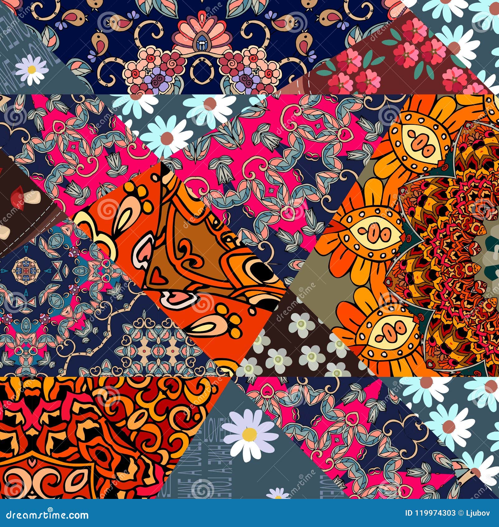 Beautiful Patchwork Pattern with Flower - Mandala and Abstract Tracery ...