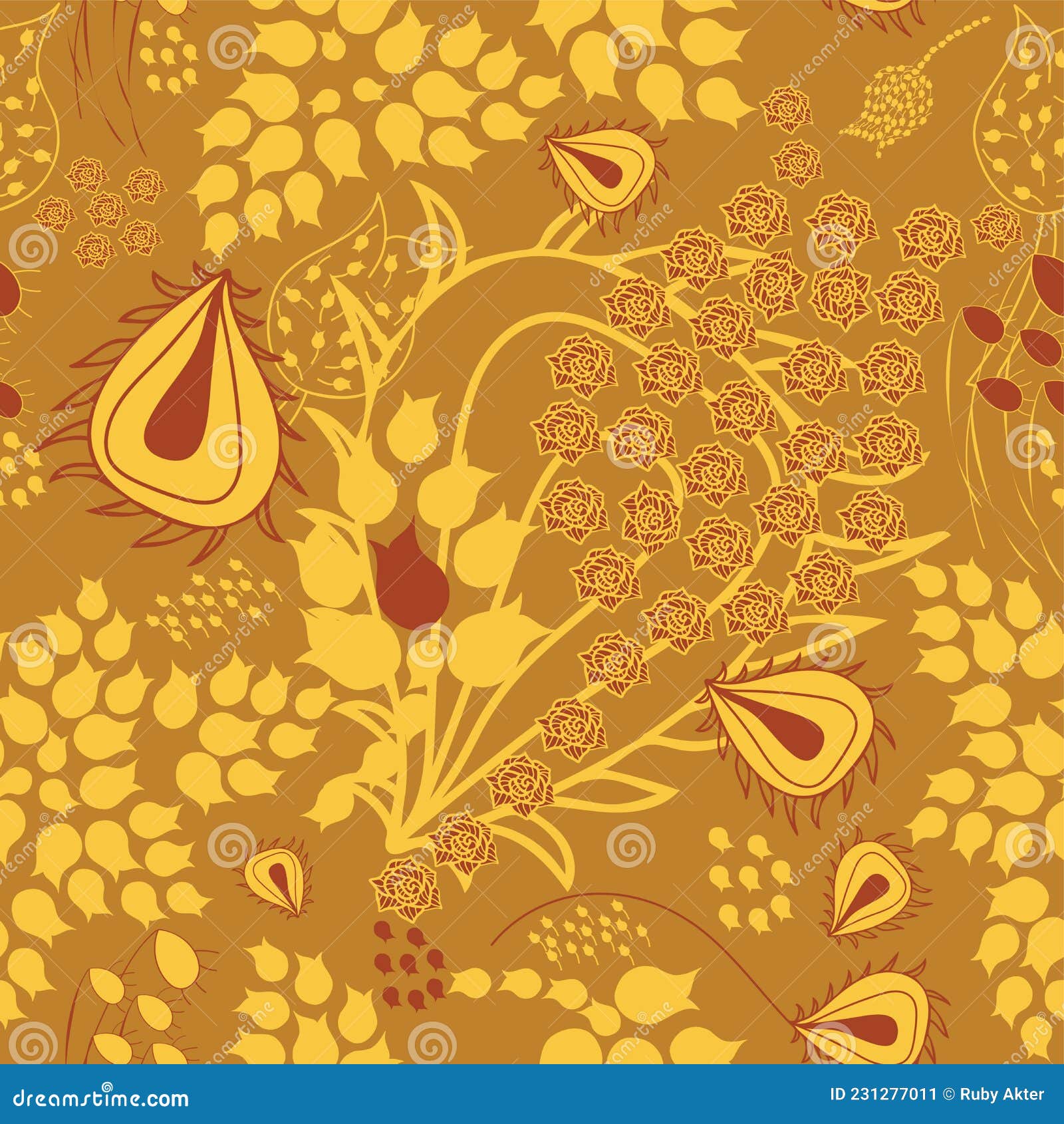Brownish Yellow Floral Seamless Pattern, Print Design, Surface Design ...