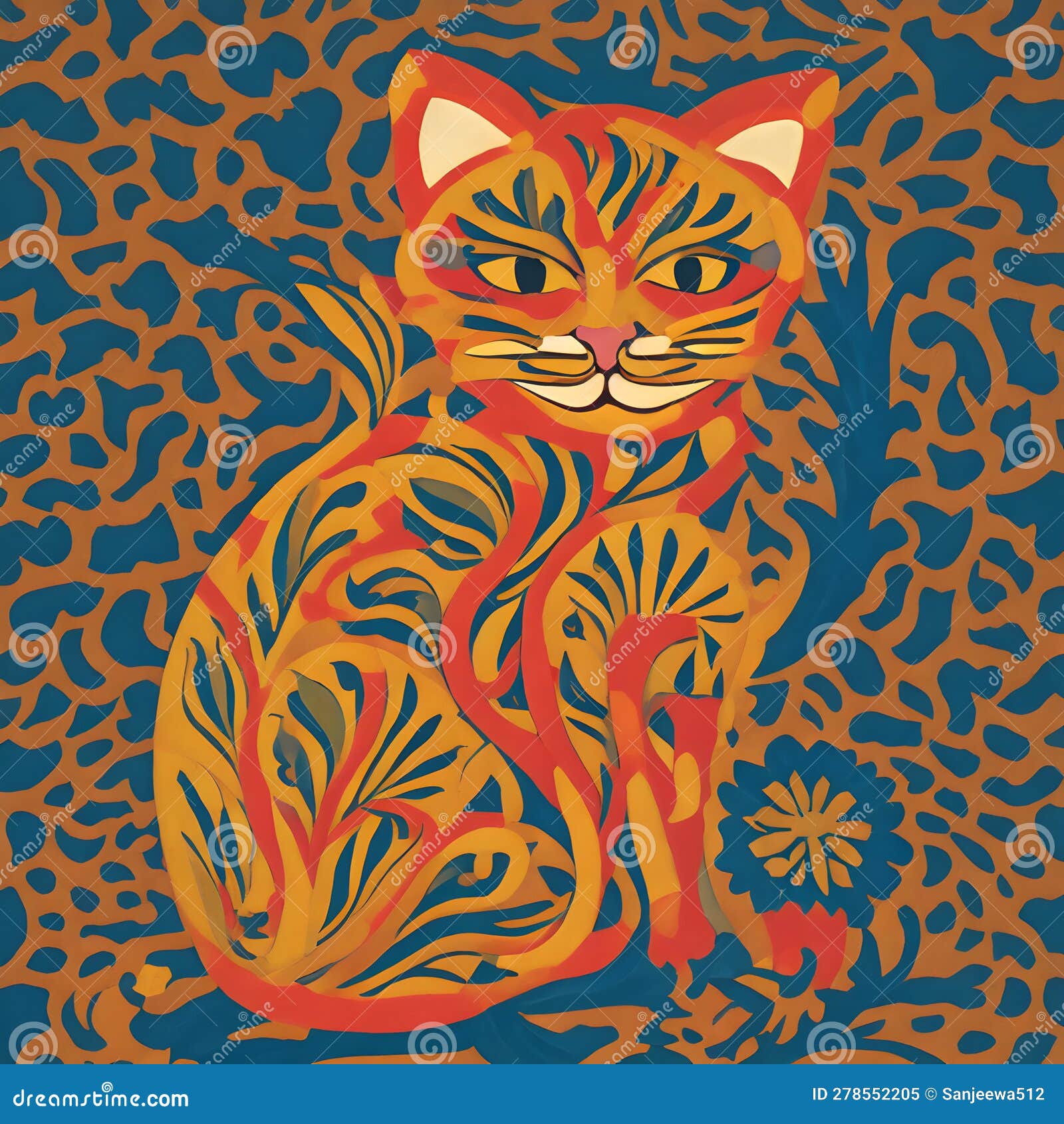 Beautiful Pattern Art with Cat Stock Illustration - Illustration of ...