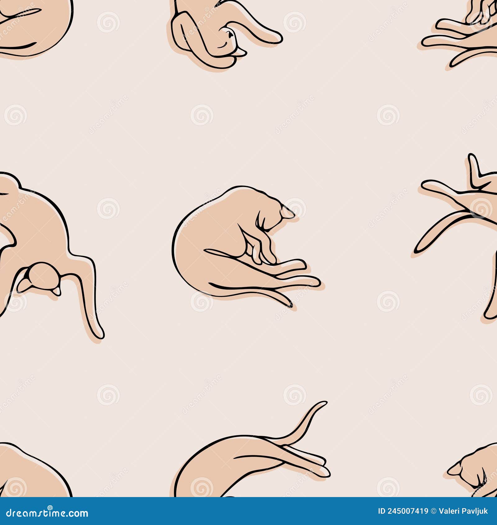 Beautiful Pattern Of Hand Drown Cat In One Line Drawing Style And ...