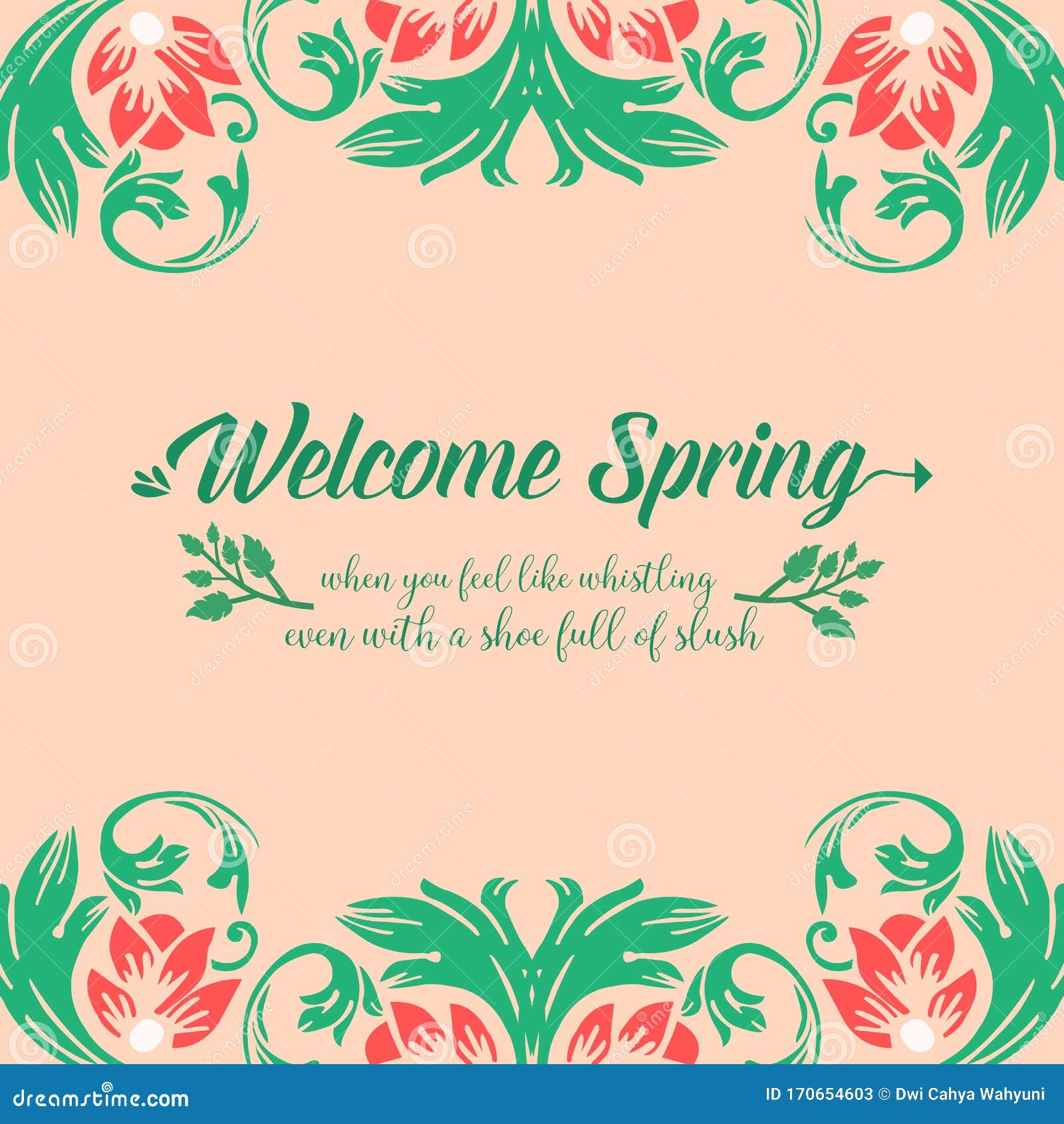 Beautiful Pattern of Leaf and Floral Frame, for Welcome Spring Poster ...