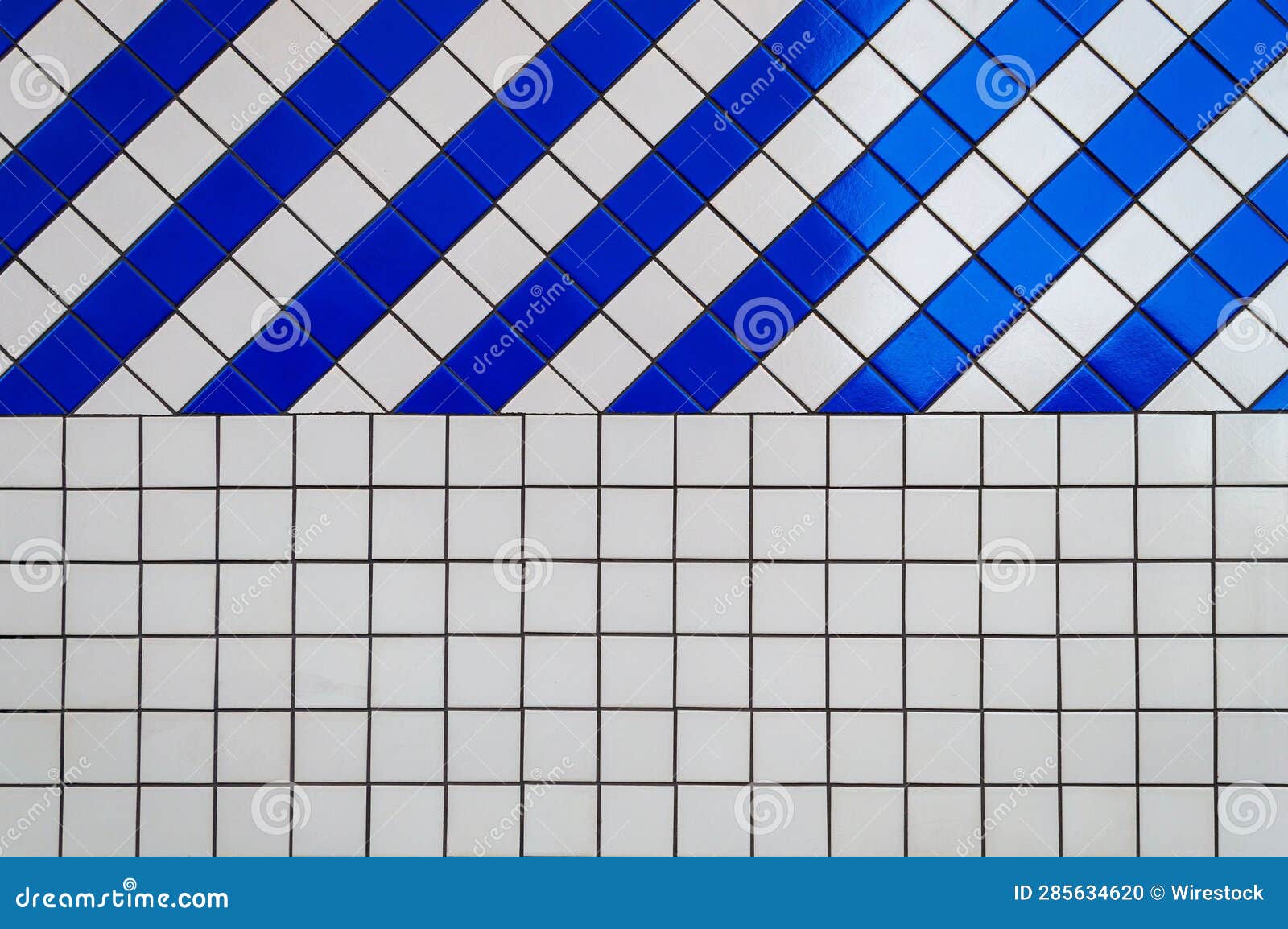 Beautiful Pattern. Wall of White and Blue Tiles. Advertising Space ...