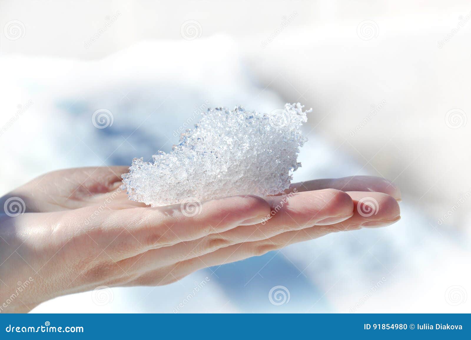 Beautiful Patterned Ice on the Hand on a Light Background Stock Photo ...