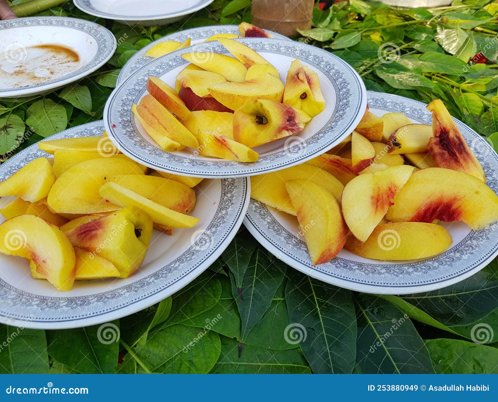 Beautiful Peach Cutting To Slices on Plates Stock Image - Image of ...