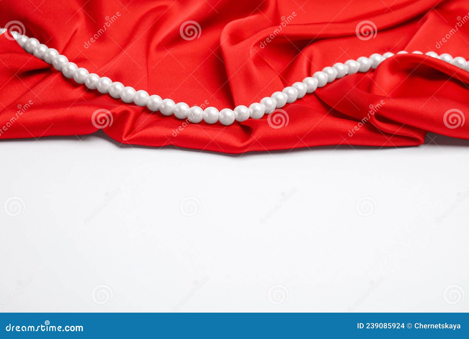 Beautiful Pearls and Red Silk on White Background Stock Photo - Image ...