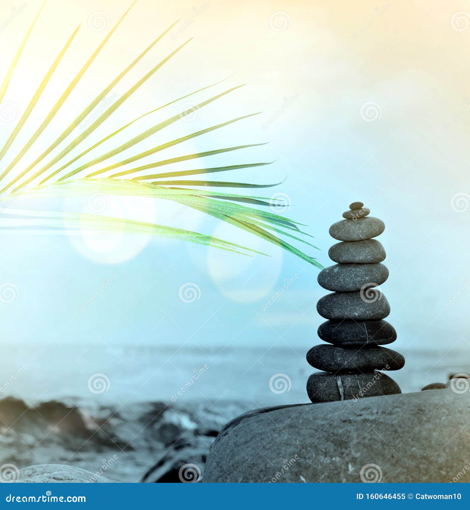 Beautiful Pebble Stack on a Sandy Beach Stock Image - Image of ...