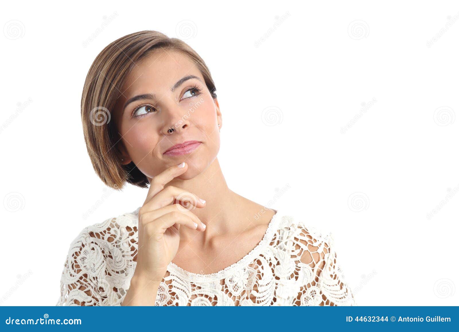 Beautiful Pensive Woman Thinking and Looking at Side Stock Photo ...